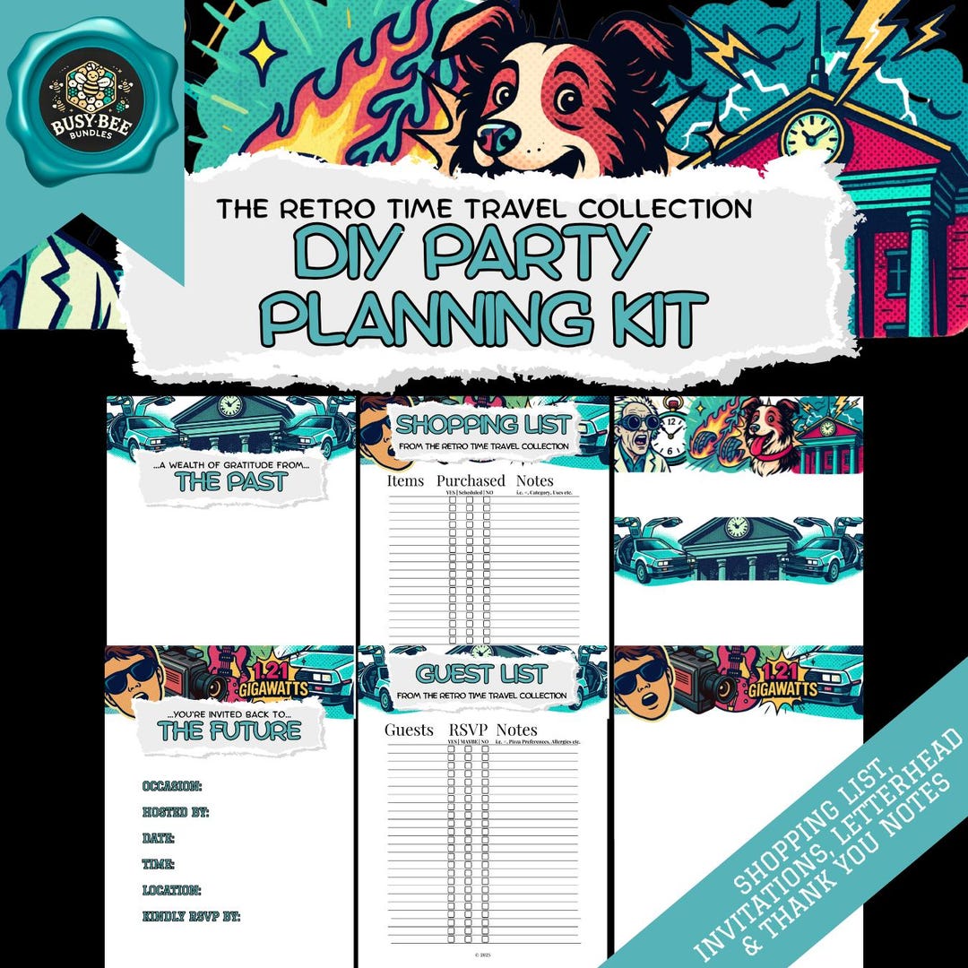 Retro Time Travel Party Kit: 1950s 80s Printable Invitations, Tags ...