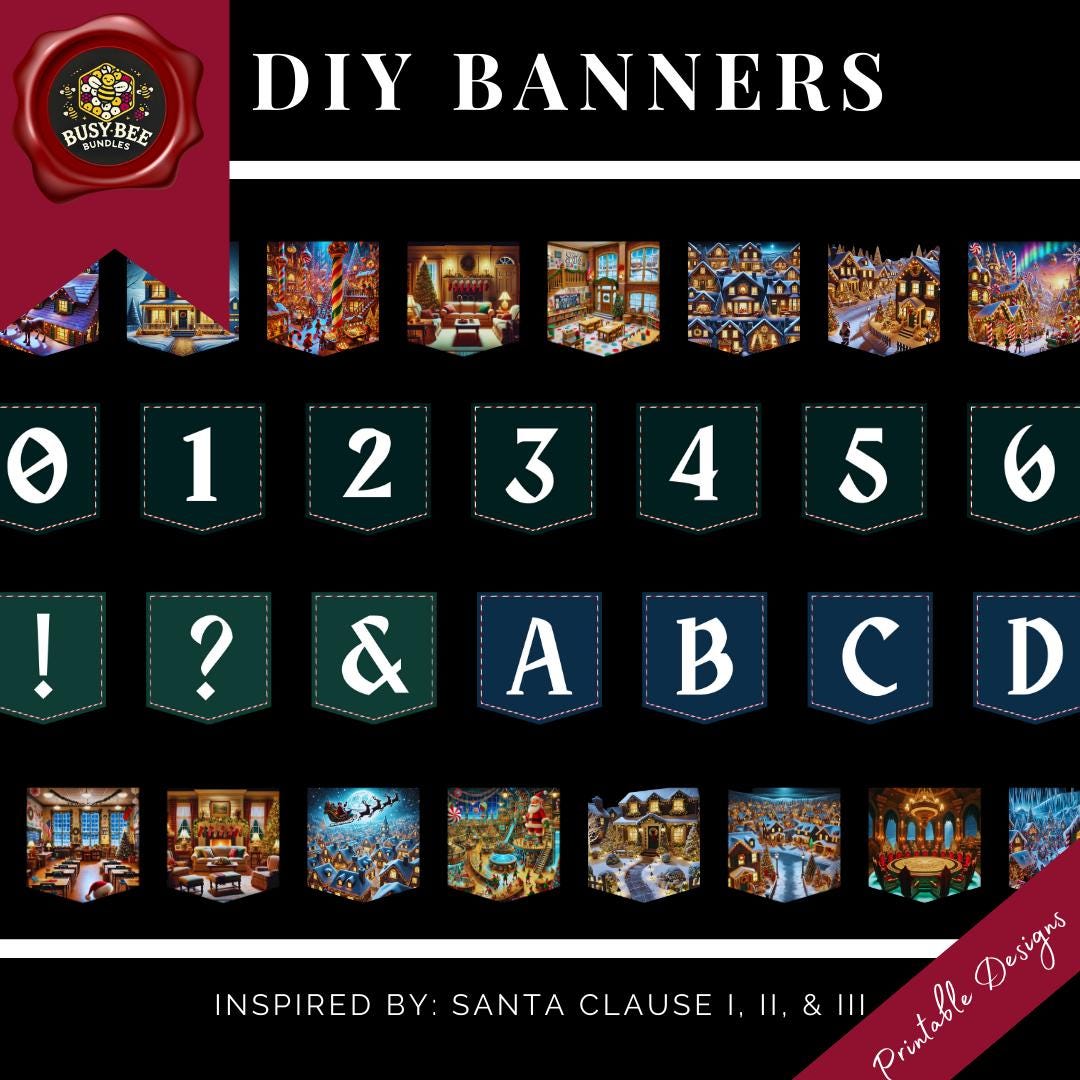 The Santa Clause I, II, & III Movie Night DIY Banners Printable Decor ...