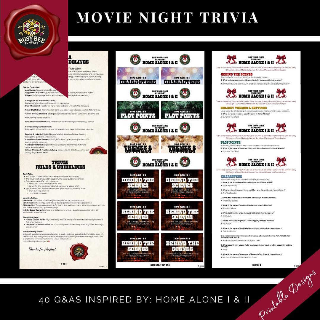 Holiday Comedy Trivia Game | Printable Movie Night Activity Bundle - Etsy