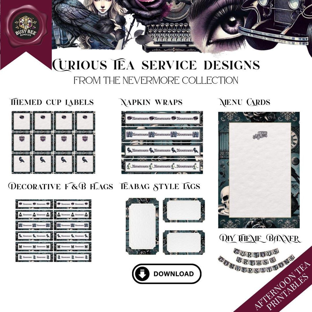 Nevermore Tea Party Printable Kit | Gothic Afternoon Tea Decor ...