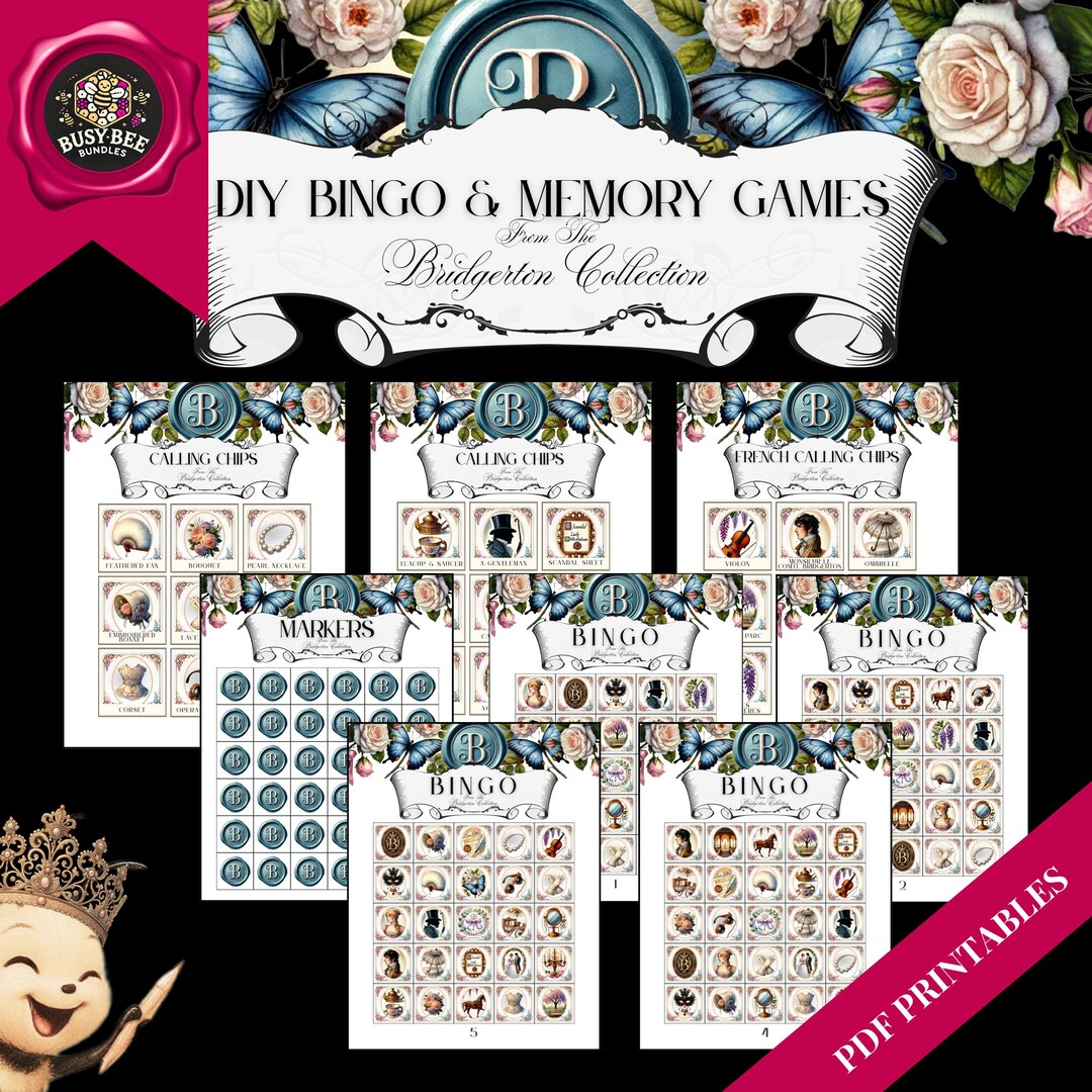 Bridgerton Party Games Kit | Printable Bingo & Memory Match | Pastel ...