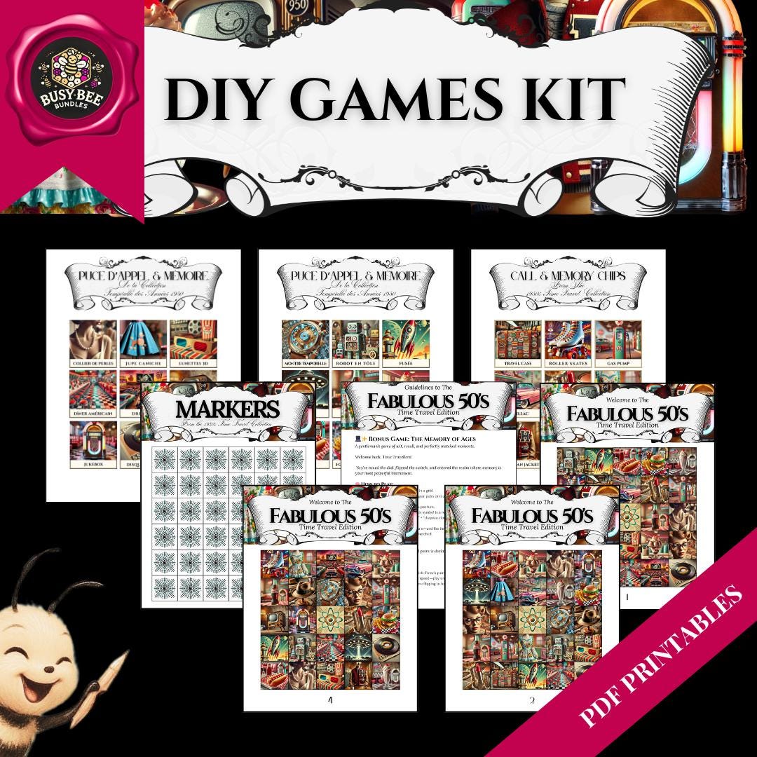 1950s Time Travel Bingo Game: Retro Party Printable (bilingual English ...