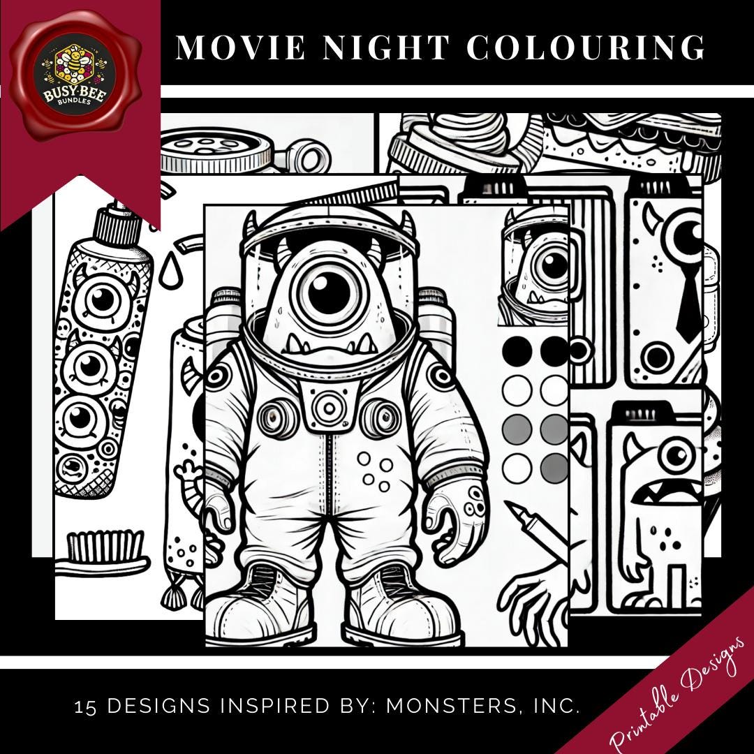 Monsters Movie Night Colouring Sheets | Printable Activity Bundle - Etsy