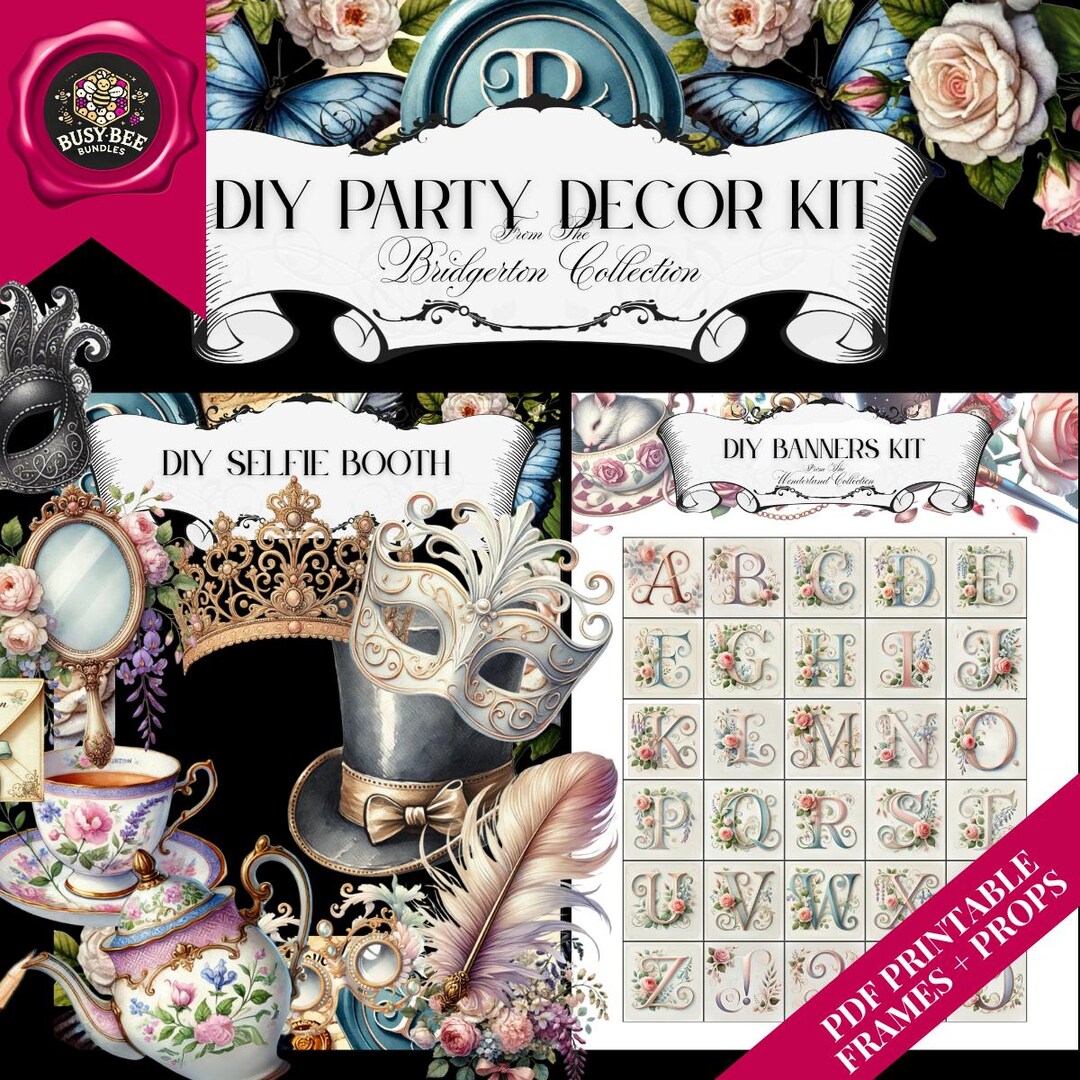 Bridgerton Party Decorating Kit | Printable Banner, Selfie Frames ...