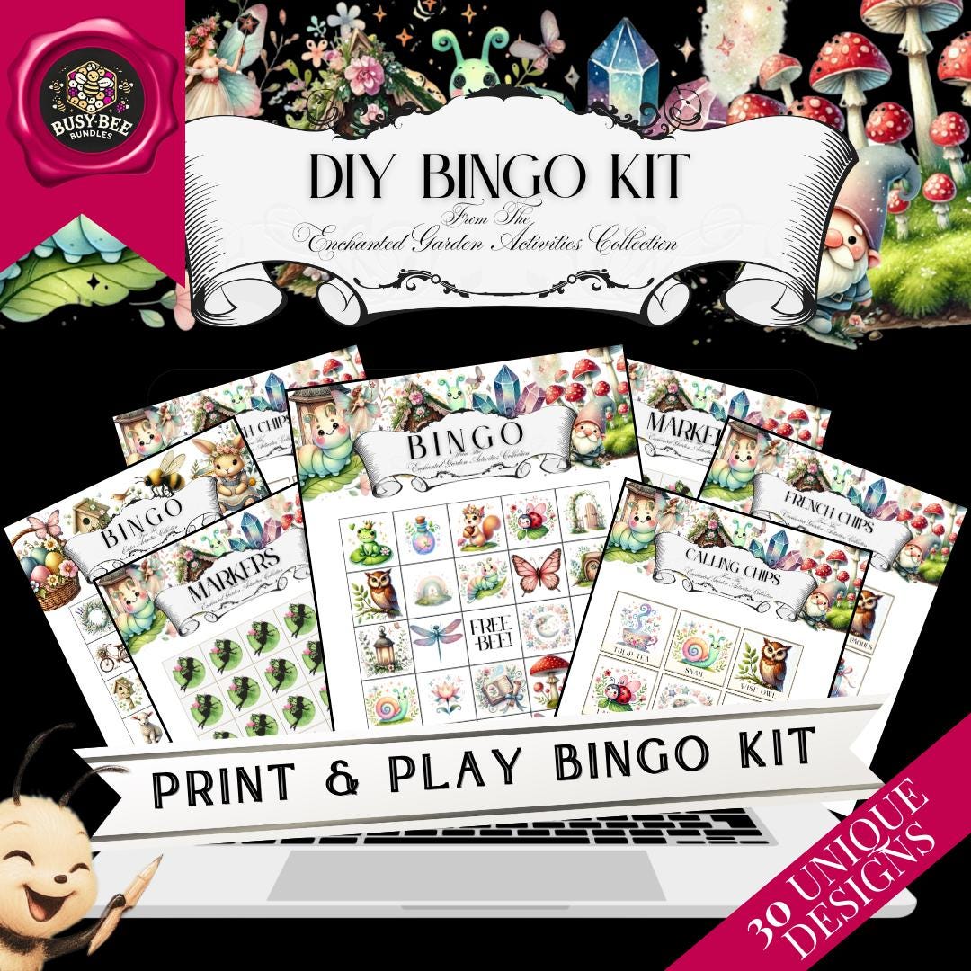 Enchanted Garden Bingo and Memory Match Game | 30 Unique Cards + French ...