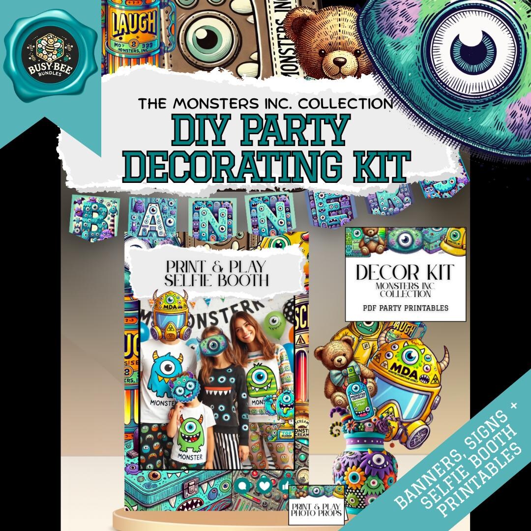 Monsters Party Decorating Kit | Printable Banner, Selfie Frames & Photo ...
