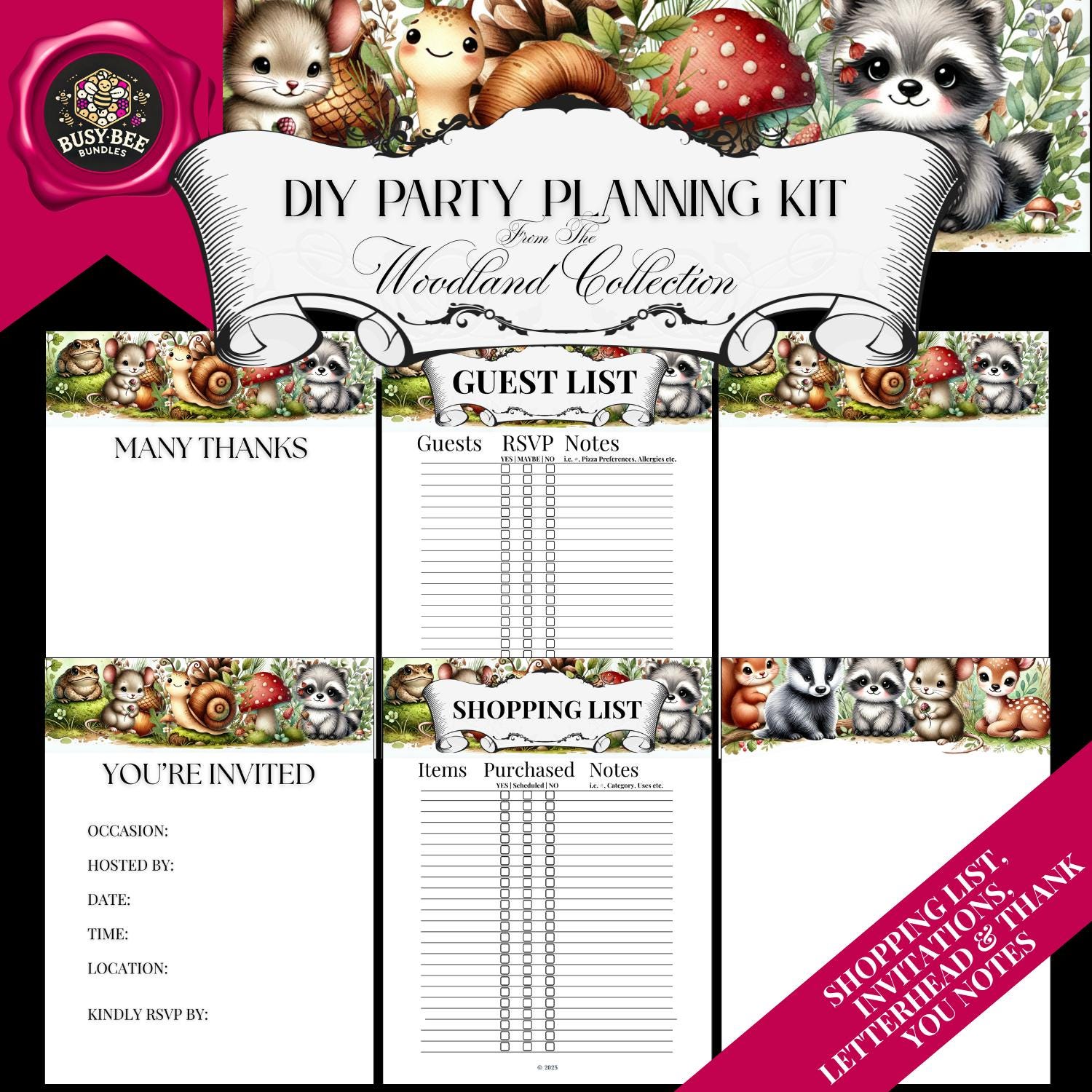 Woodland Party Planning Kit | Printable Invitations, Lists, Labels ...