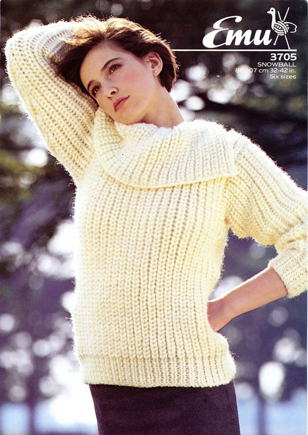 PDF Vintage 80s Emu 3705 Split Cowl Neck Sweater Knitting Pattern ...