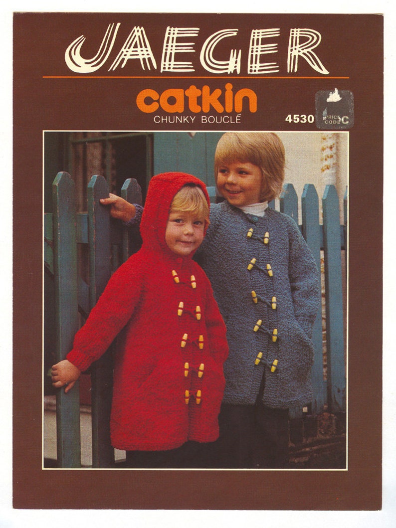 PDF Vintage 70s Childs Coat Knitting Pattern - Jaeger Catkin Chunky ...