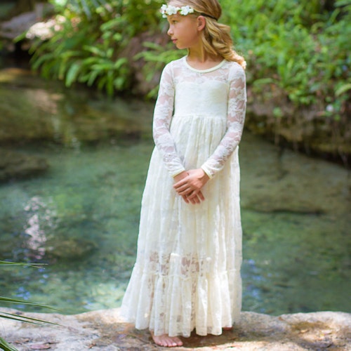 Bohemian Ivory Flower Girl Dress Rustic Lace Wedding Dress Etsy