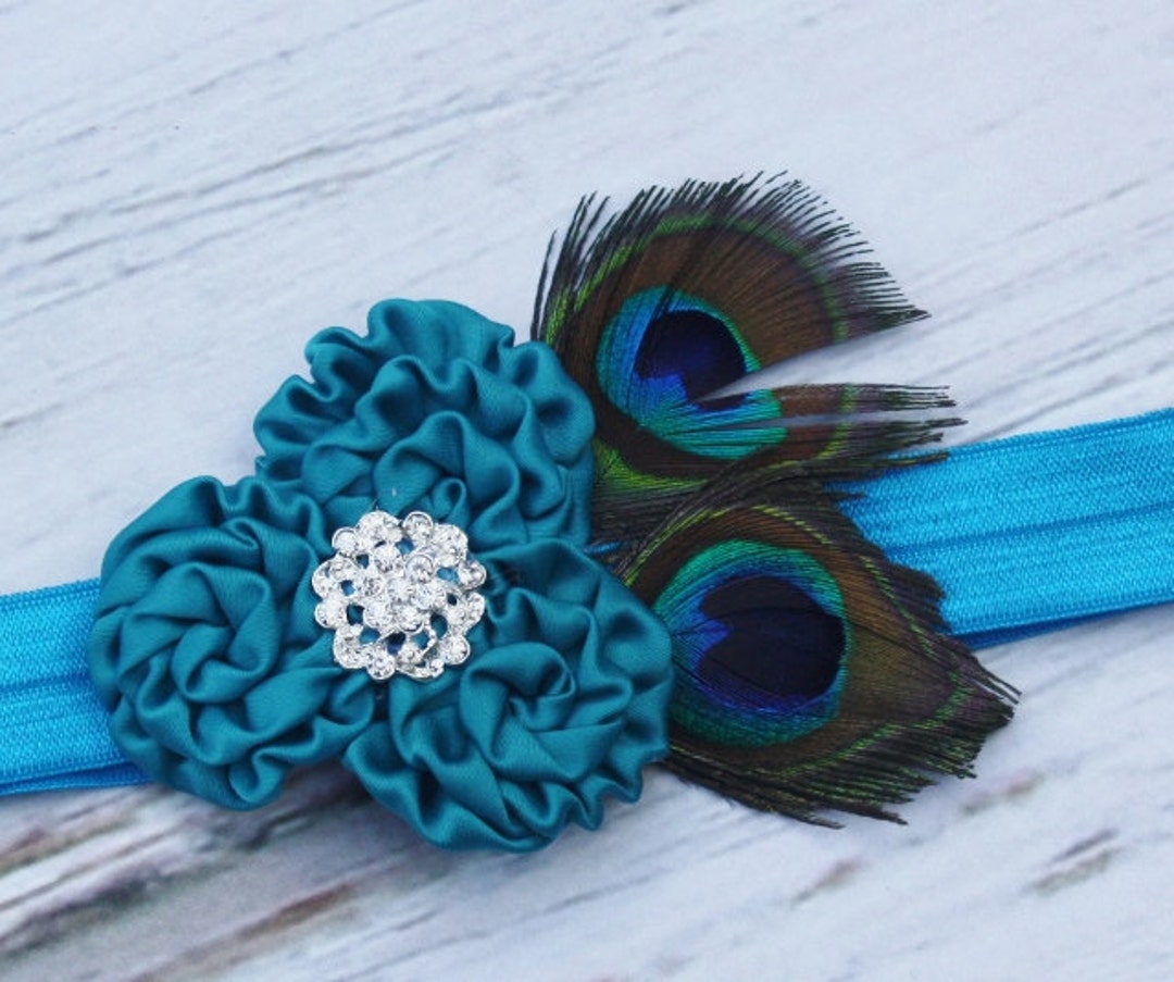 Peacock Feather Headband, Shabby Chic Headband, Teal Headband, Baby ...