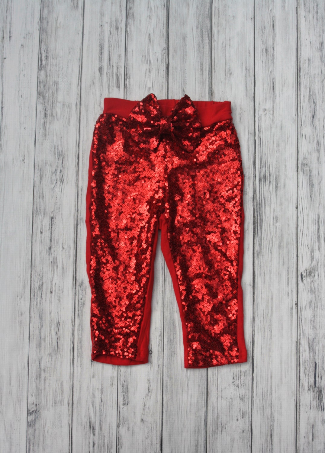Red sequin leggings w/ sequins messy bow gold sparkle pants | Etsy