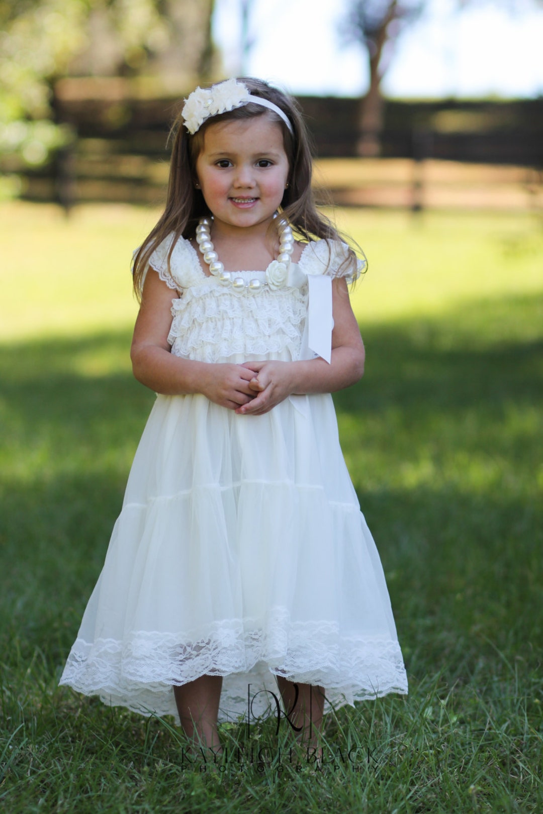 Ivory Chiffon Girls Dress Flower Girl Dresses White Dress Lace Dress ...