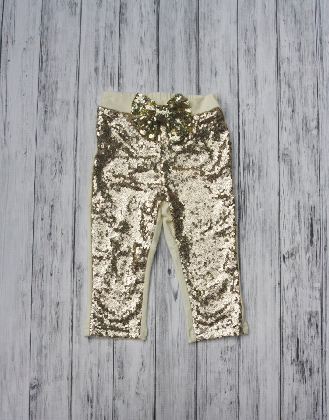 Gold Sequin Leggings W/ Messy Bow, Gold Sparkle Pants, Girls Leggings ...
