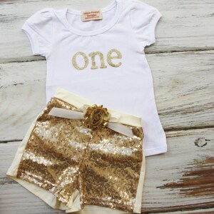 Gold Sequin Shorts With Gold Flower Birthday Outfit Girls - Etsy