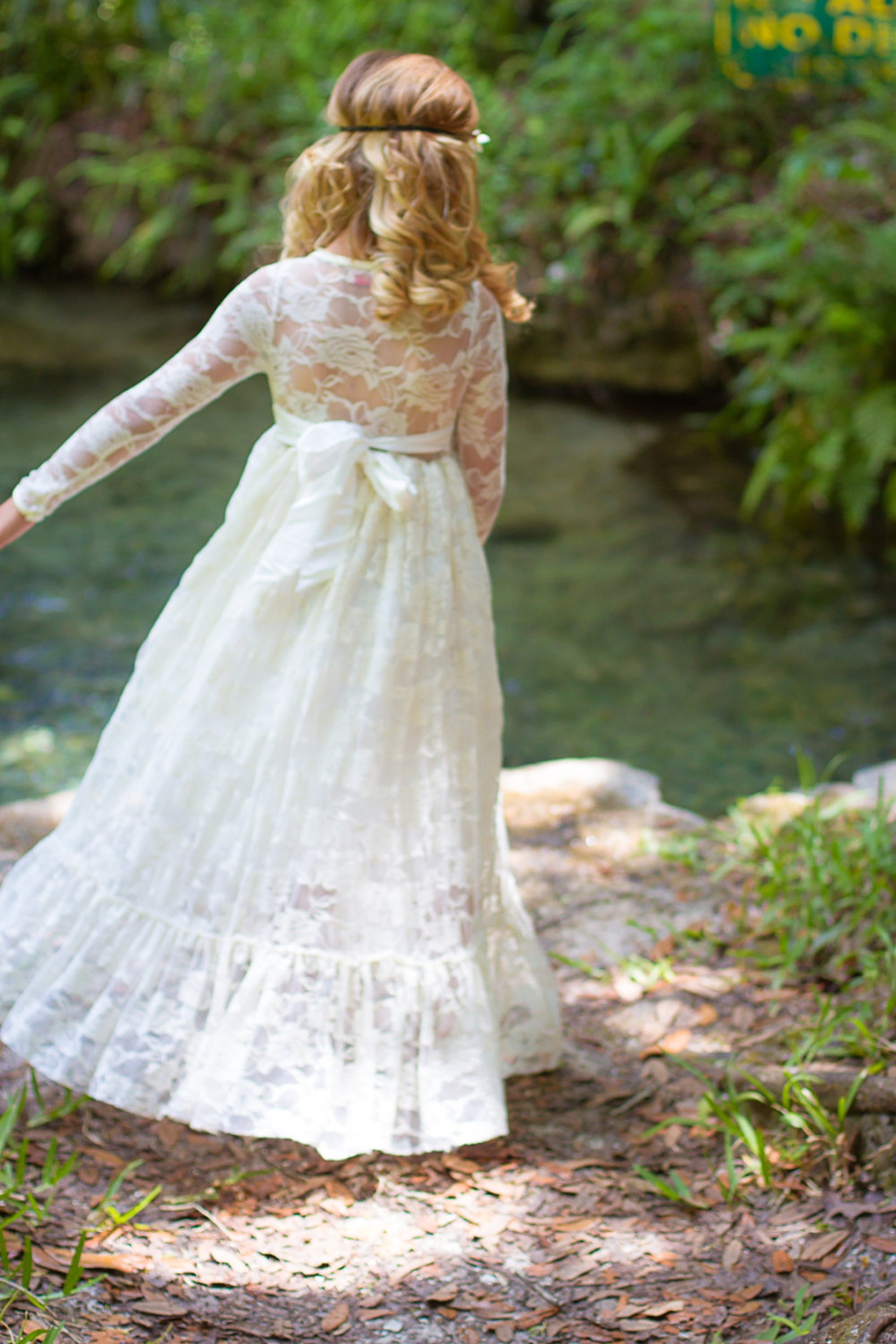 Girls Lvory Long Lace Dress W/ Beautiful Rhinestone - Etsy