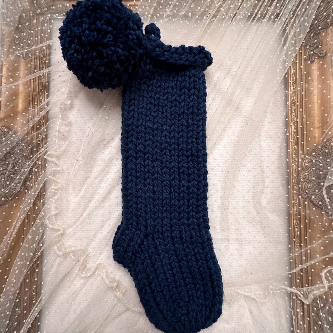 Classic Hand Knit Holiday Stocking *NAVY* Ready to Ship - Etsy
