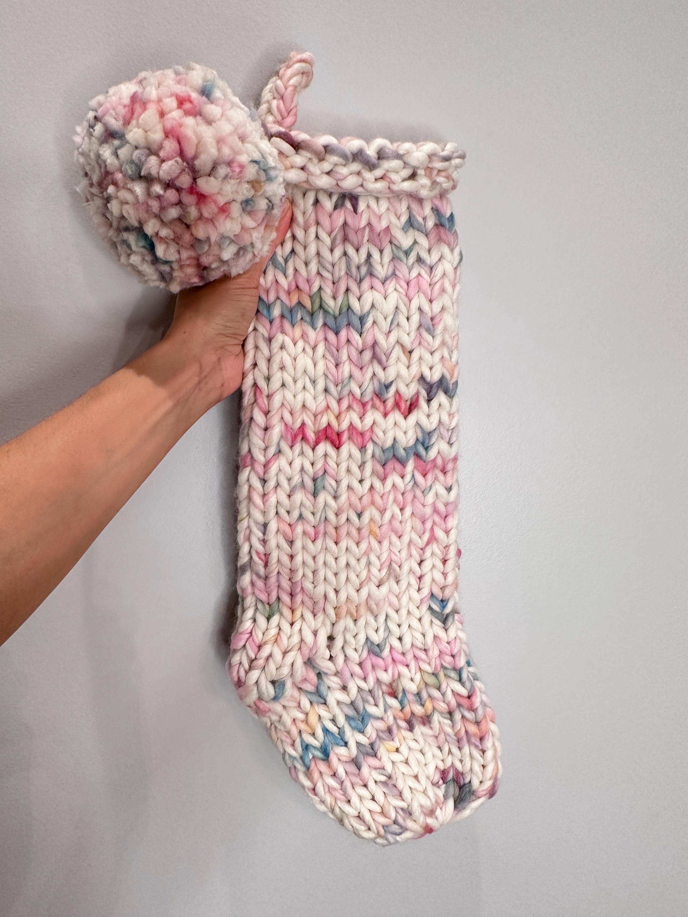Classic Hand Knit Holiday Stocking Cream/rainbow Mix MADE TO ORDER - Etsy