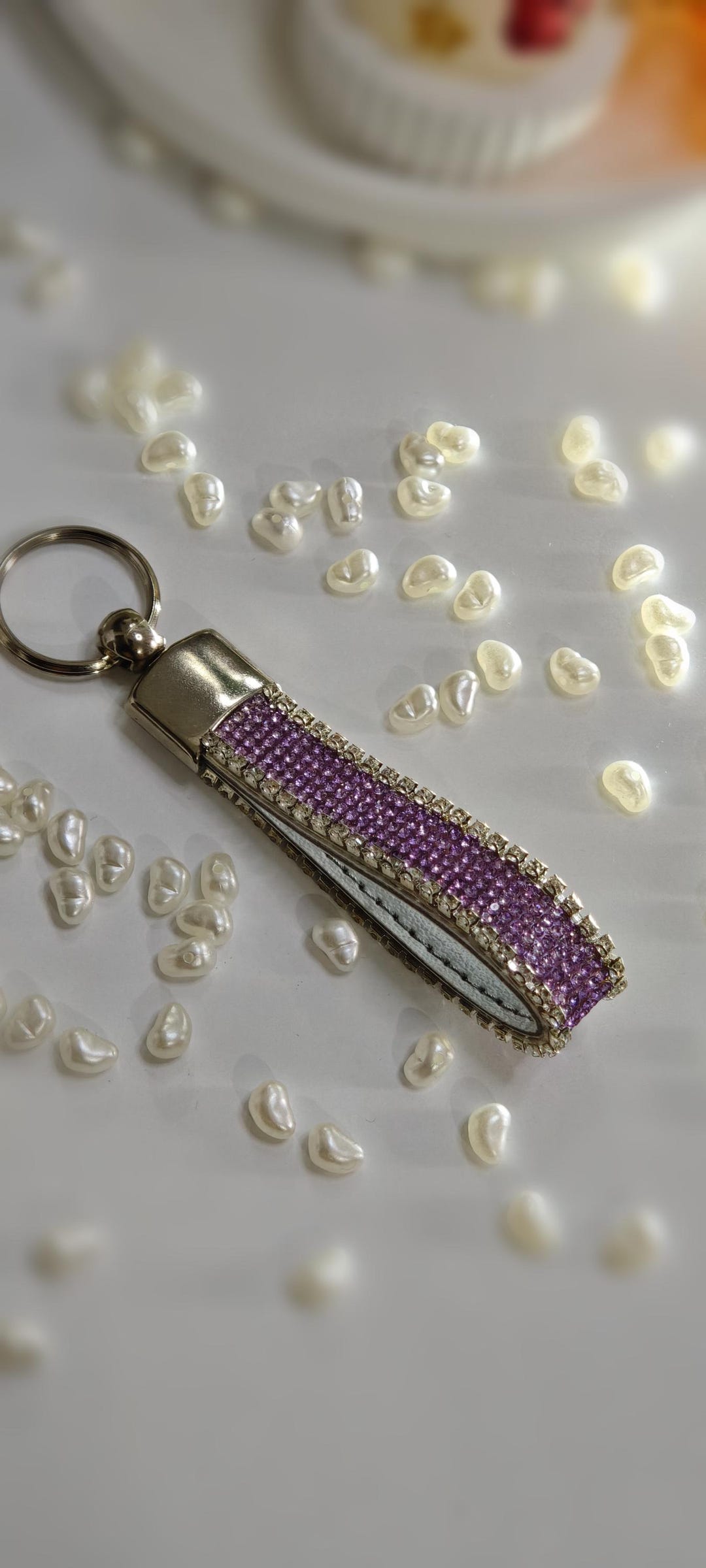 Purple Crystal Keychain - Premium Leather Loop With Swarovski Purple ...