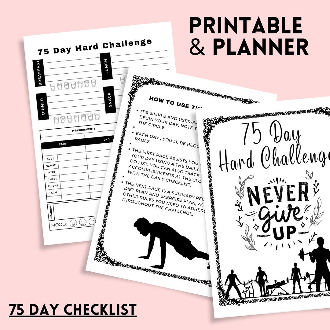 75 Day Hard Challenge Journal,75 Day Tracker Template | Workout Journal | Weight Loss Challenge ...