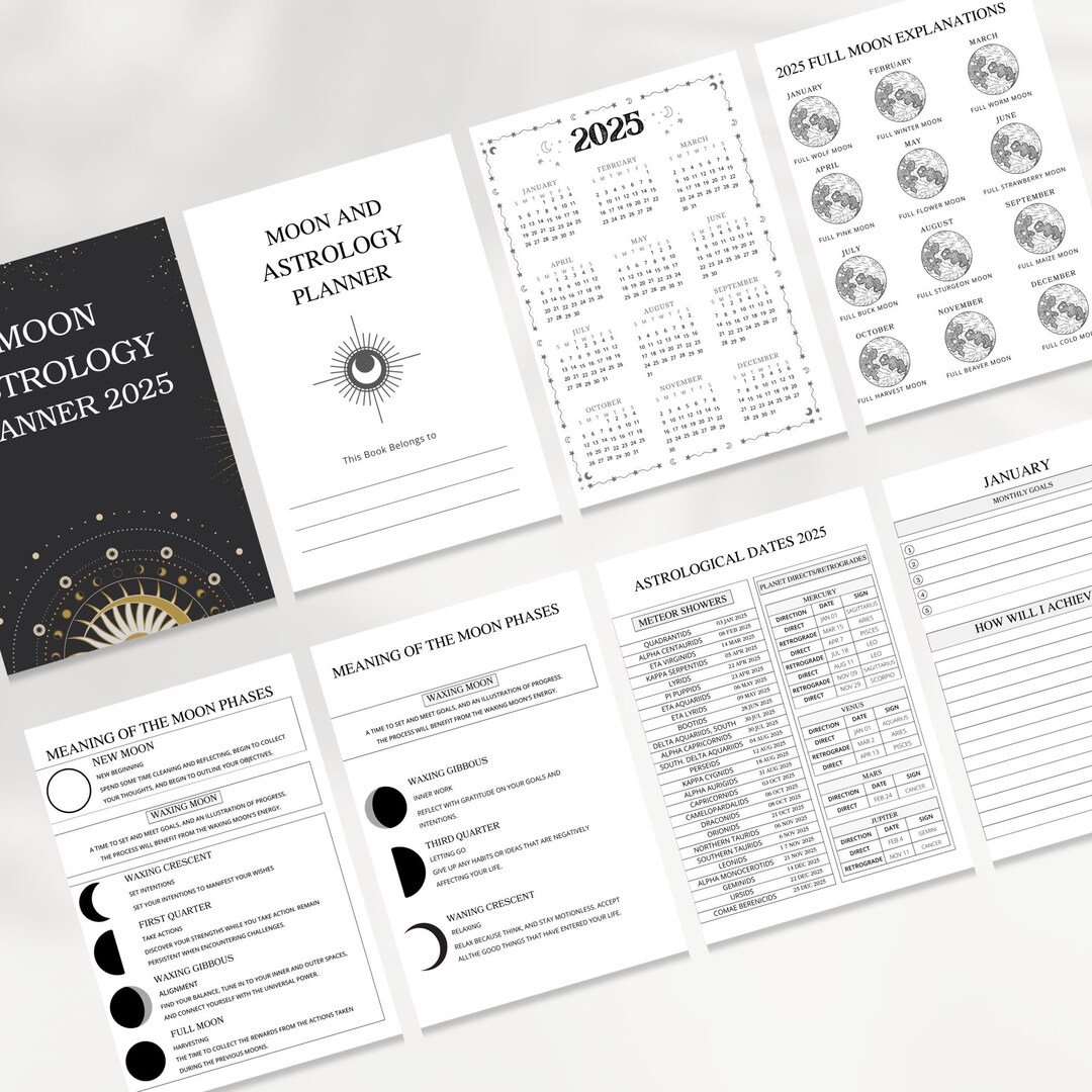 Moon and Astrology Planner 2025, Template Pack, 2025 2026 Moon ...