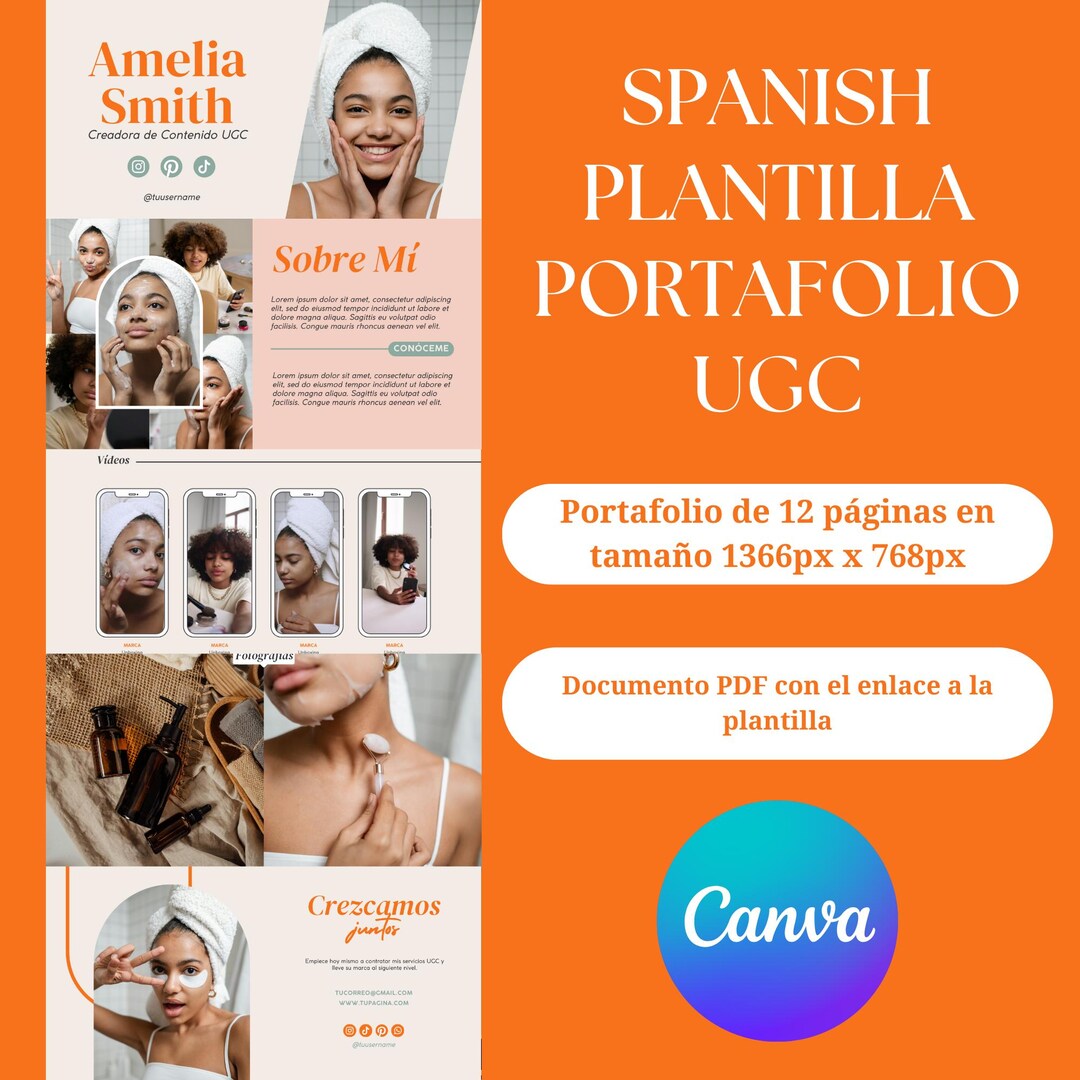 Spanish Plantilla Portafolio Ugc,beauty UGC Portfolio Template Canva ...