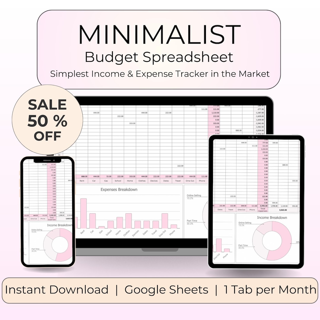 Easy Budget Spreadsheet | Minimalist Planner | Simple Expense Tracker ...