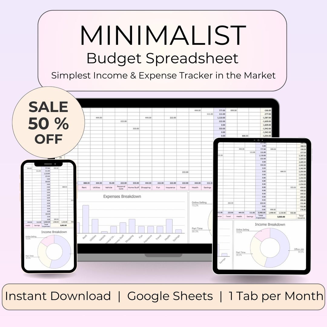 Easy Budget Spreadsheet | Minimalist Planner | Simple Expense Tracker ...