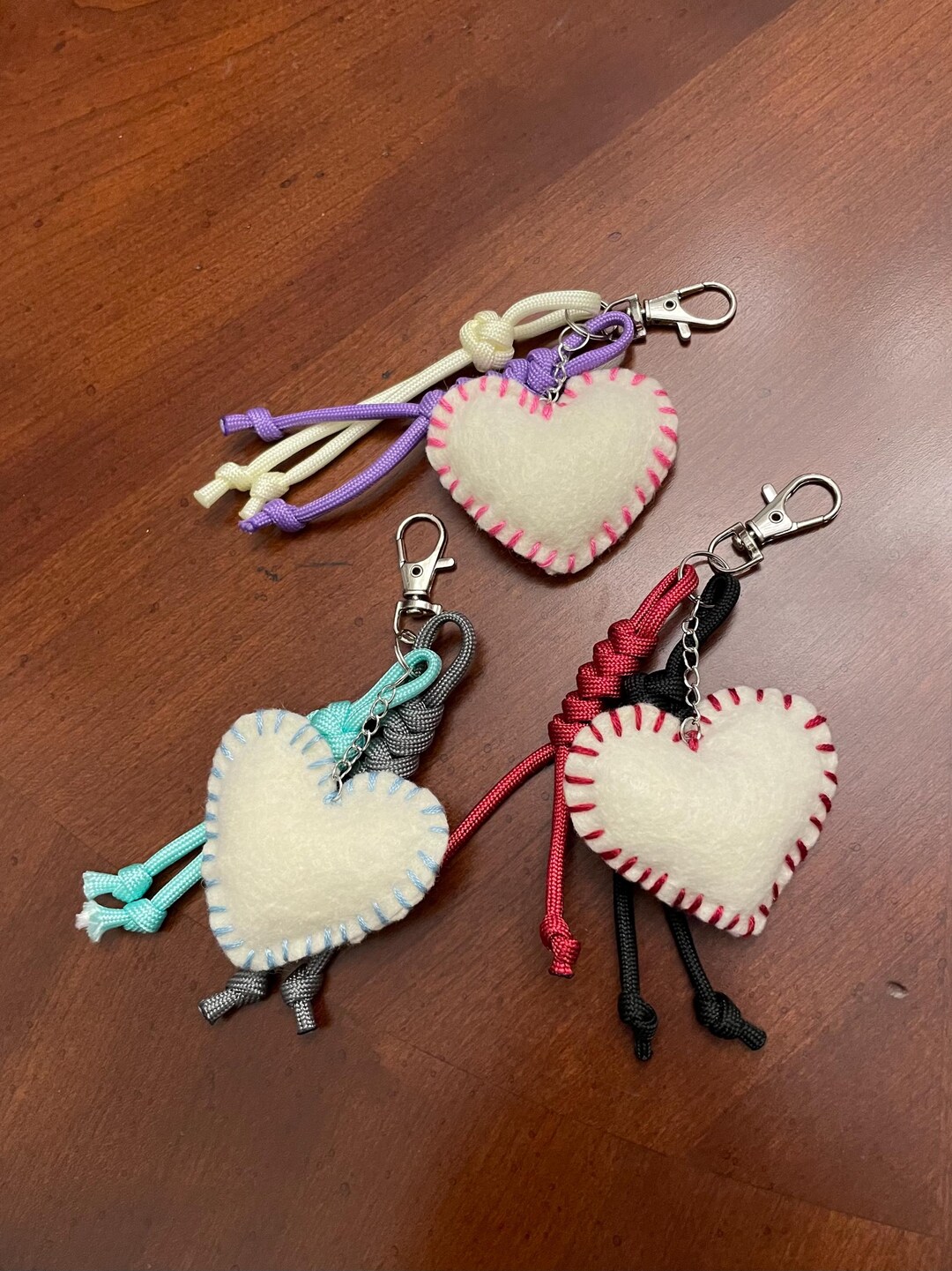 Paracord Bag Charm, Handmade Felt Heart Bag Charm, Cute Keychain, Miu ...
