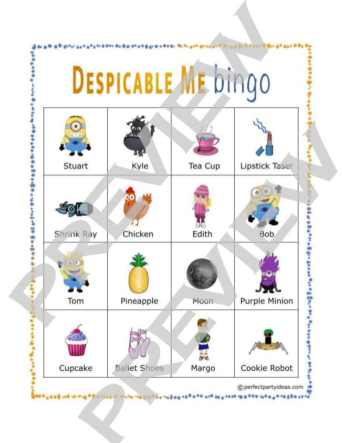 Despicable Me Bingo Game | Printable 20-card Game | Instant Digital ...