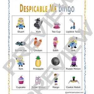 Despicable Me Bingo Game | Printable 20-card Game | Instant Digital ...