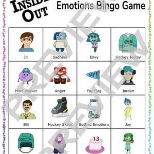 Inside Out Emotions Bingo Game | Printable 20-card Game | Instant ...