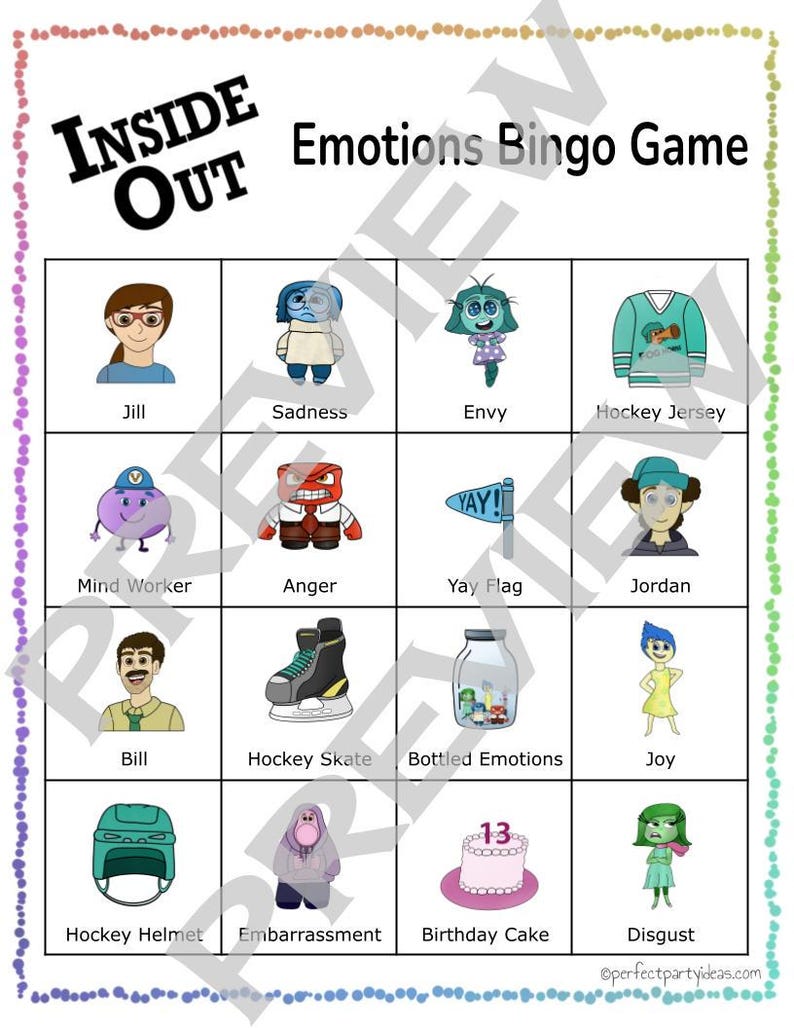 Inside Out Emotions Bingo Game - Etsy