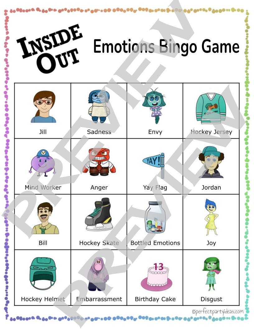 Inside Out Emotions Bingo Game | Printable 20-card Game | Instant ...