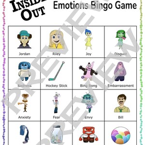 Inside Out Emotions Bingo Game | Printable 20-card Game | Instant ...