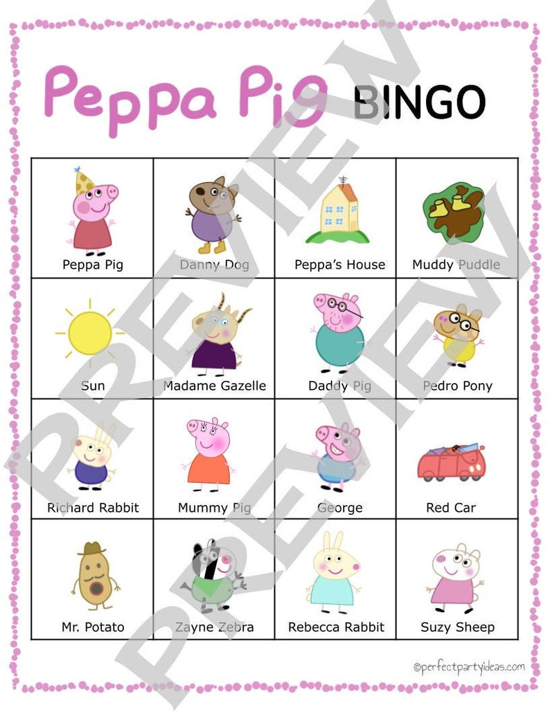 Peppa Pig Bingo Game | Printable 20-card Game | Instant Digital ...