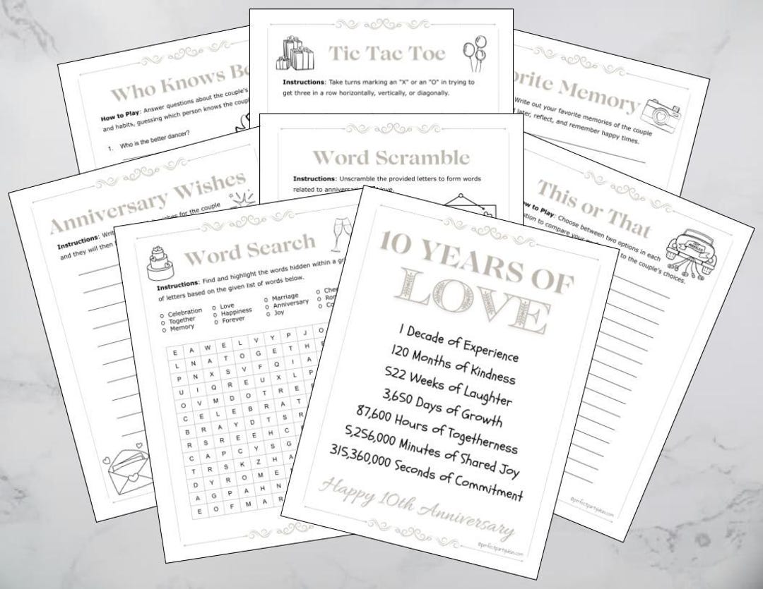 10th Wedding Anniversary Party Pack - Etsy