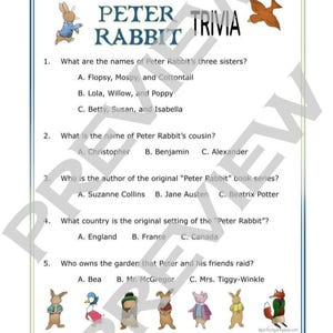 Peter Rabbit Party Trivia Game | 15 Fun Questions + Answer Sheet ...