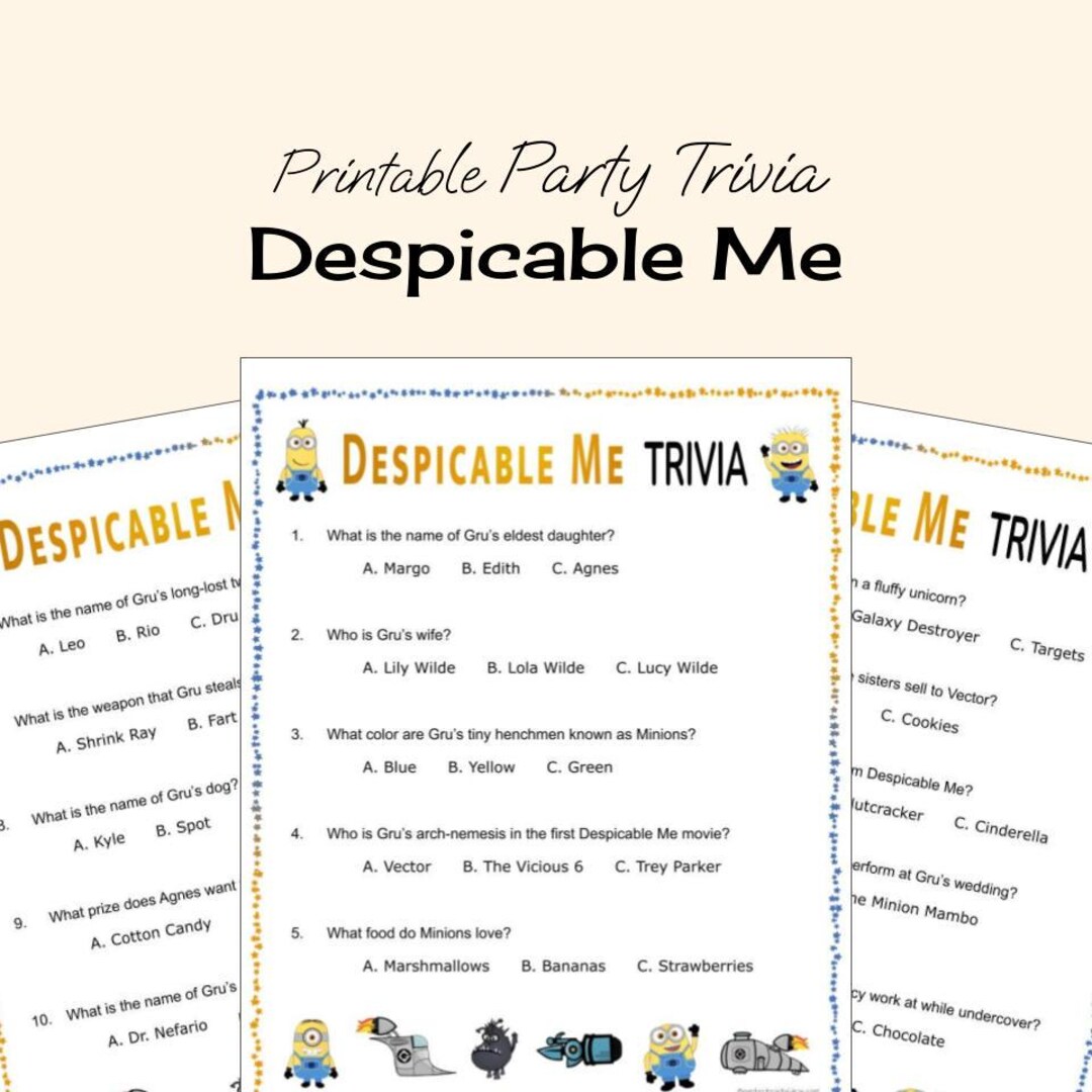 Despicable Me Party Trivia Game | 15 Fun Questions + Answer Sheet ...