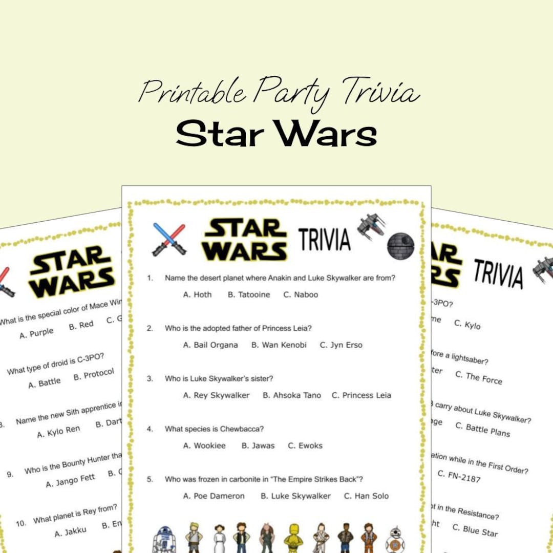 Star Wars Party Trivia Game | 15 Fun Questions + Answer Sheet | Instant ...