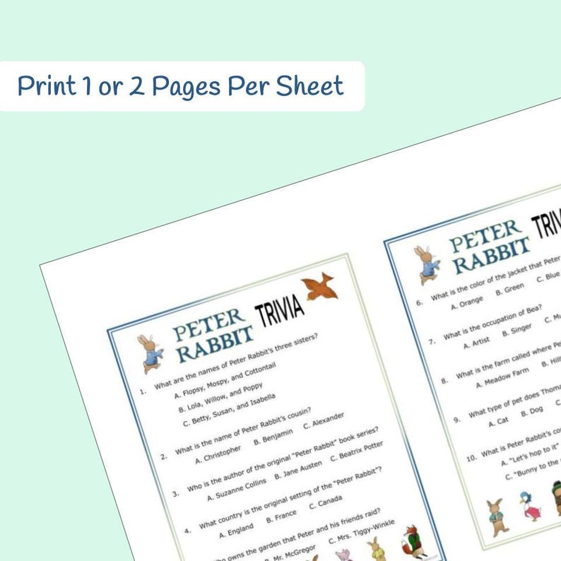 Peter Rabbit Party Trivia Game | 15 Fun Questions + Answer Sheet ...