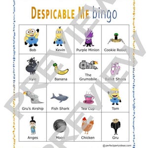 Despicable Me Bingo Game | Printable 20-card Game | Instant Digital ...