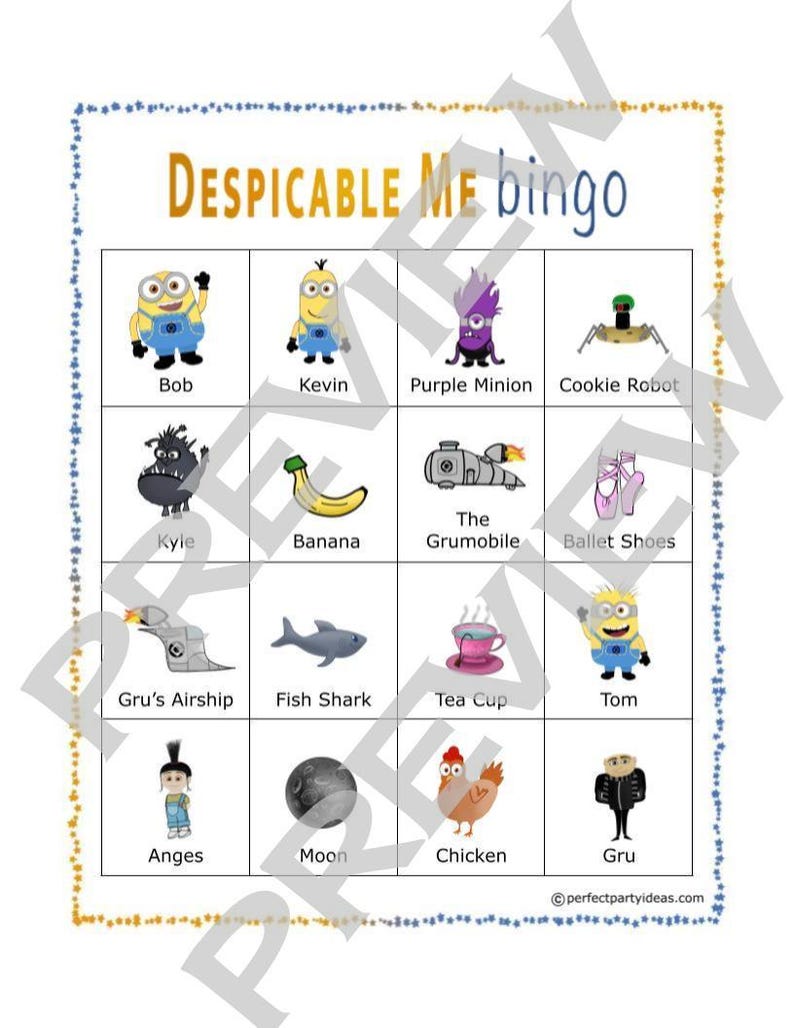 Despicable Me Bingo Game | Printable 20-card Game | Instant Digital ...