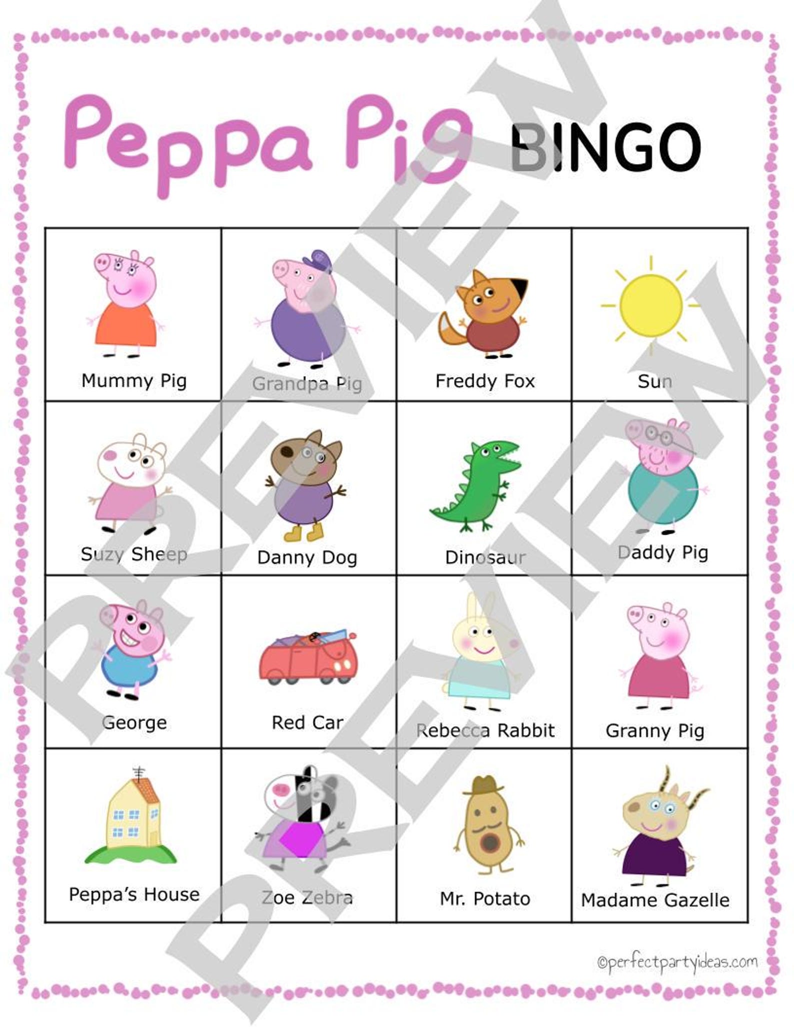 Peppa Pig Bingo Game | Printable 20-card Game | Instant Digital ...