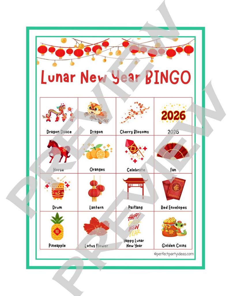 Lunar New Year 2026 Bingo Game | Printable 20-card Game | Instant ...
