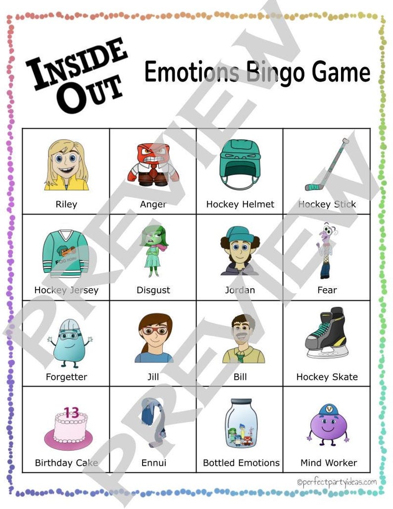 Inside Out Emotions Bingo Game - Etsy