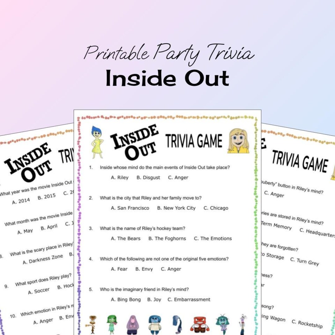 Inside Out Party Trivia Game | 15 Fun Questions + Answer Sheet ...