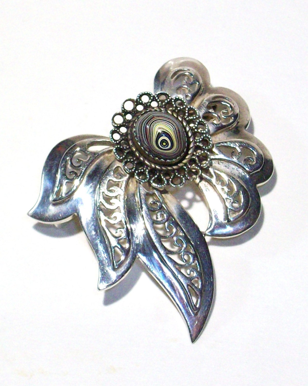 Vintage Sterling Silver Brooch Pin 925 With Original Fordite - Etsy