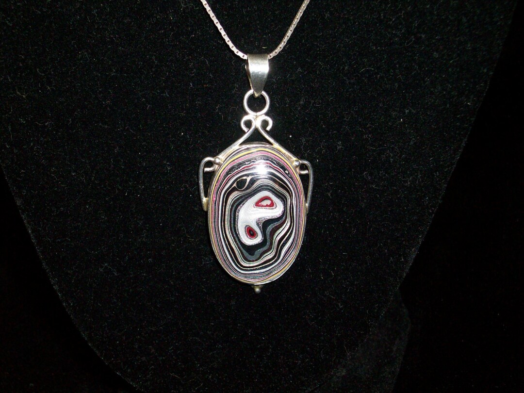 Large & Colorful Fordite Cab in Vintage Sterling Silver Pendant ...