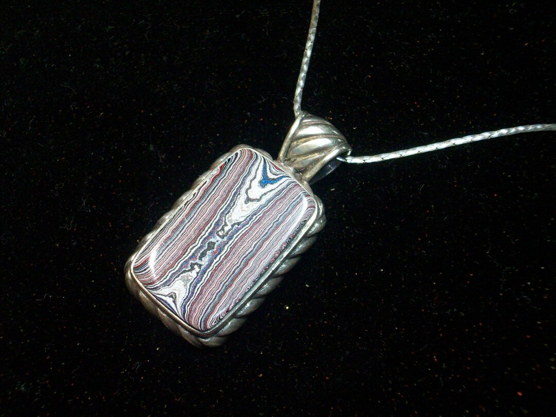 Vintage Sterling Silver Necklace With a Colorful Fordite Detroit Agate ...